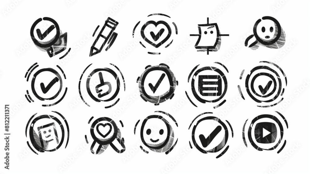 Vetor de Doodle check marks. Hand drawn symbols for checking and voting, task list checkbox with ...