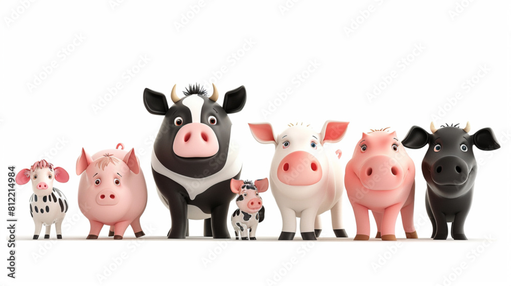 Farm animals with their baby. Cartoon pet animal family. Mothers and ...