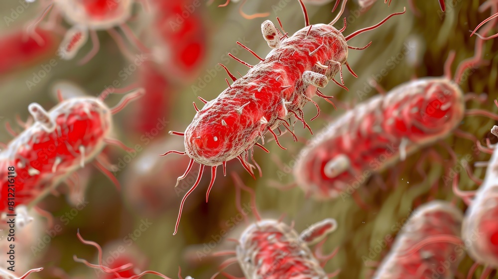 This scanning electron micrograph reveals the bacteria *Escherichia ...