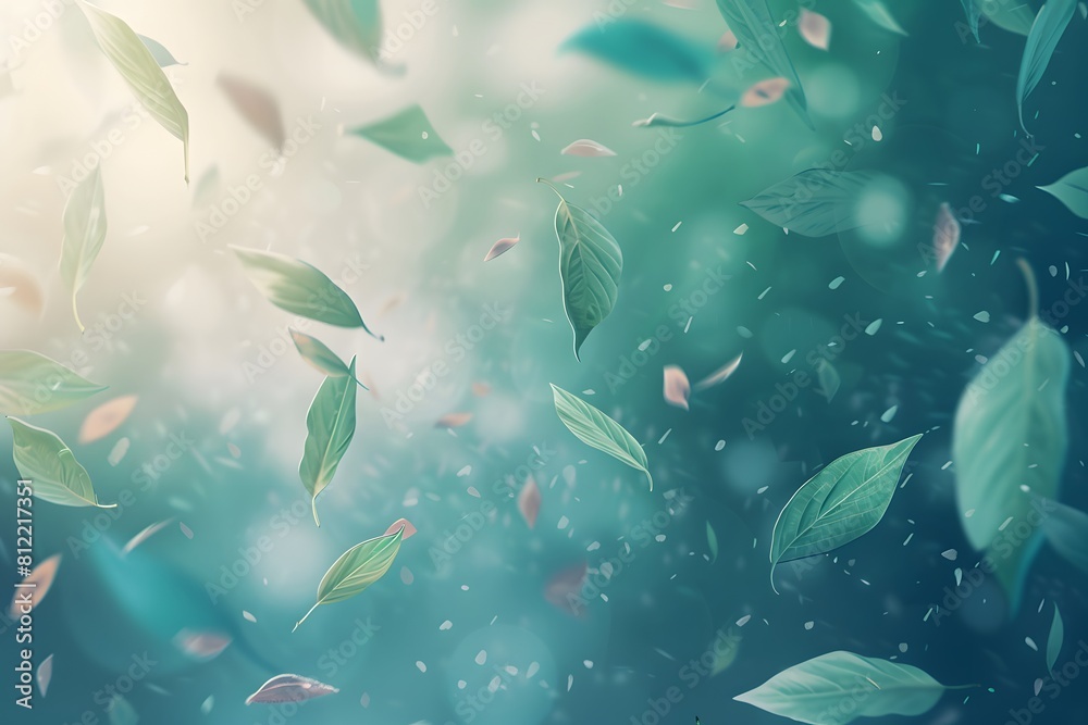 World environment day concept. Soft green background with flying leaves ...