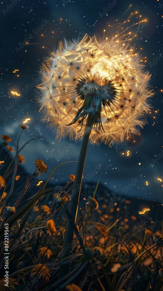 Giant Glowing Dandelion Puff Releasing Electrifying Sparks into the ...