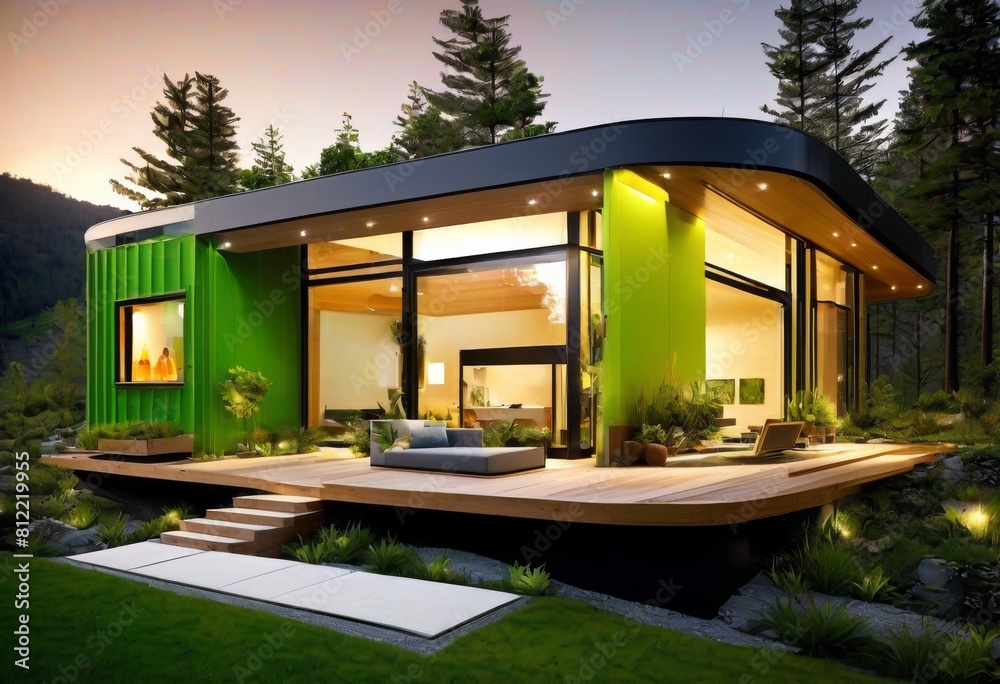 illustration, capturing eco friendly green building designs sustainable ...