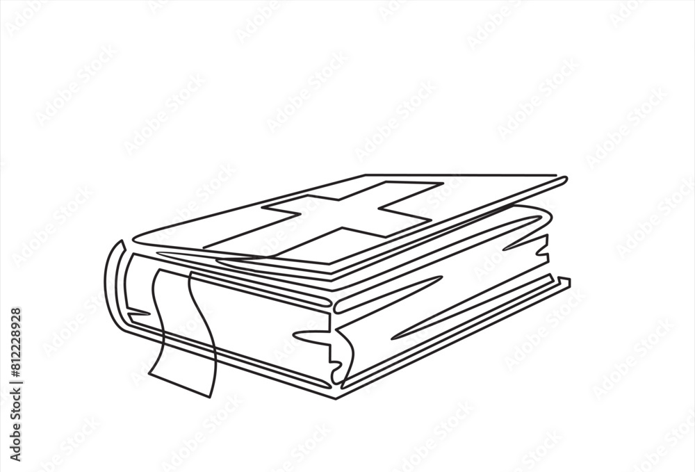 Continuous one line drawing silhouette of Bible. Bible linear icon. One ...