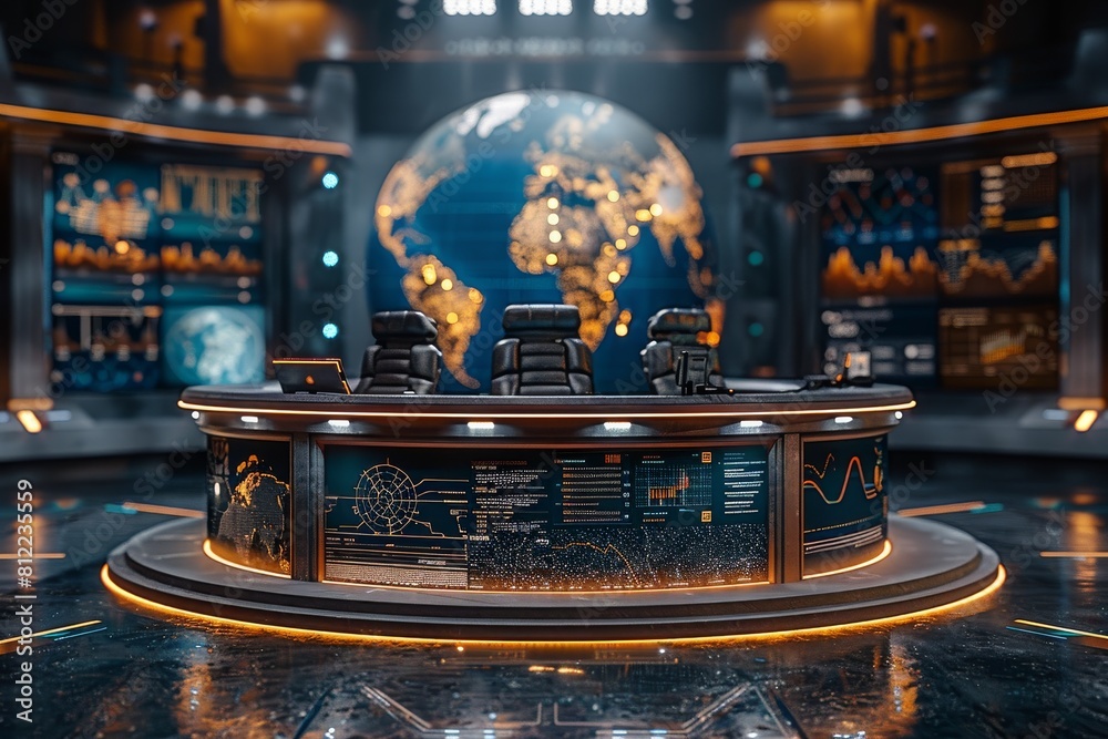 Center of operations featuring a circular console with interactive ...