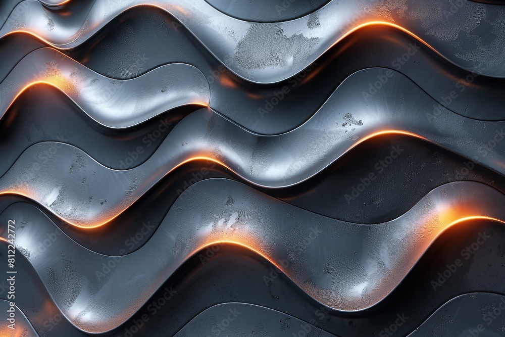 Dark abstract waves with glowing orange neon accents creating a ...