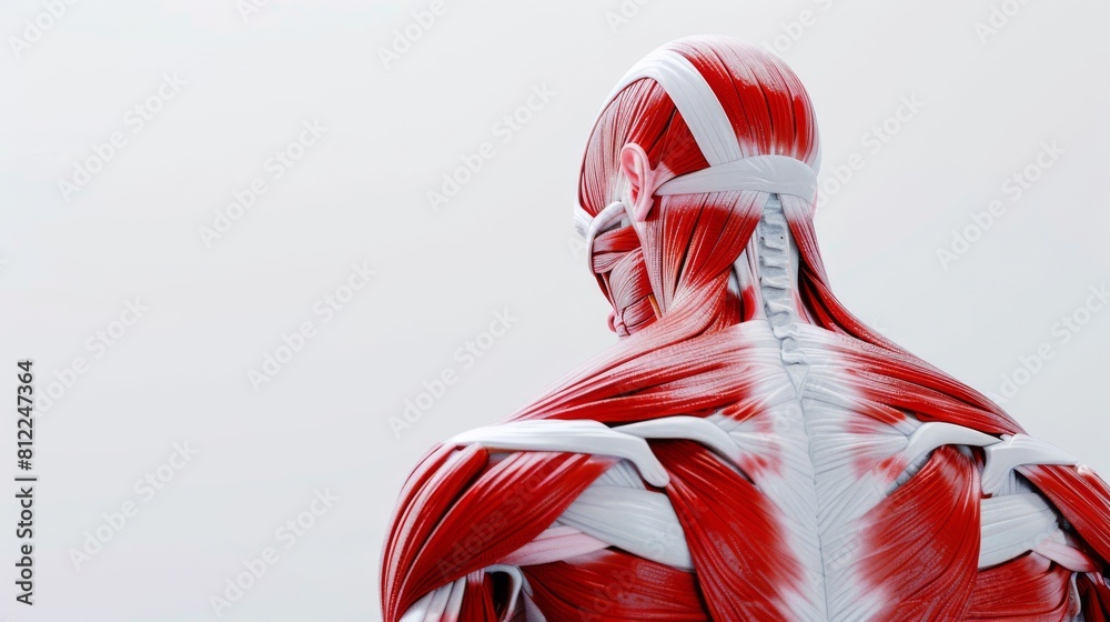 3D realistic illustration of the back muscular system on a white ...