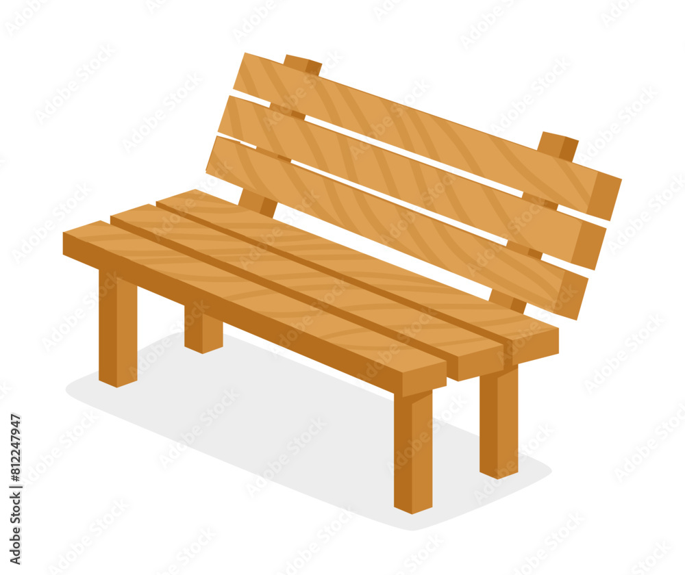 Wooden bench. Cartoon garden backyard or city park bench flat vector ...