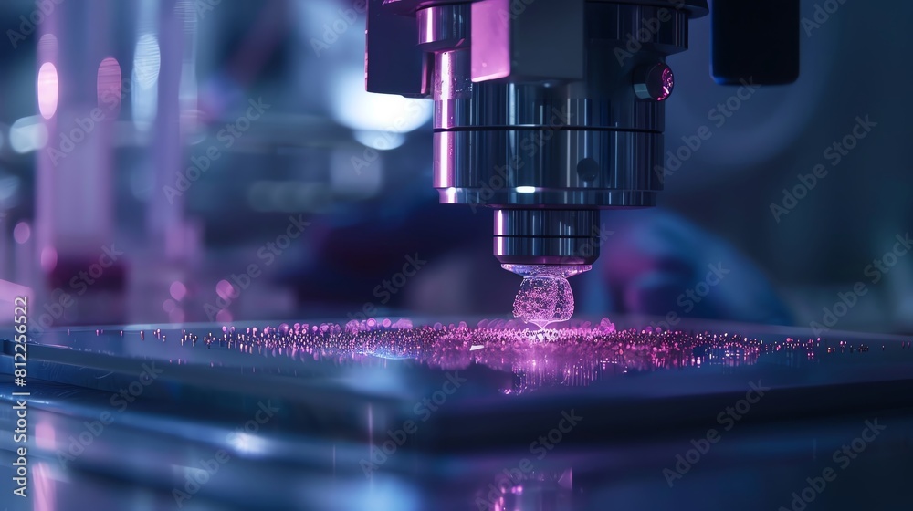 Depict a closeup of the ALD equipment s nozzle releasing atoms onto a ...