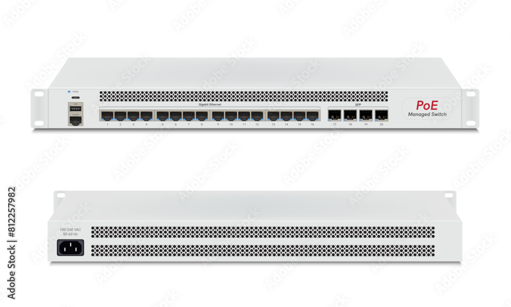 Professional network industrial gigabit switch isolated on white ...