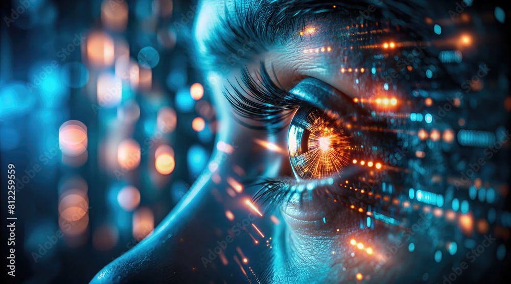 A girl's digital view of futuristic and innovative images, artificial ...