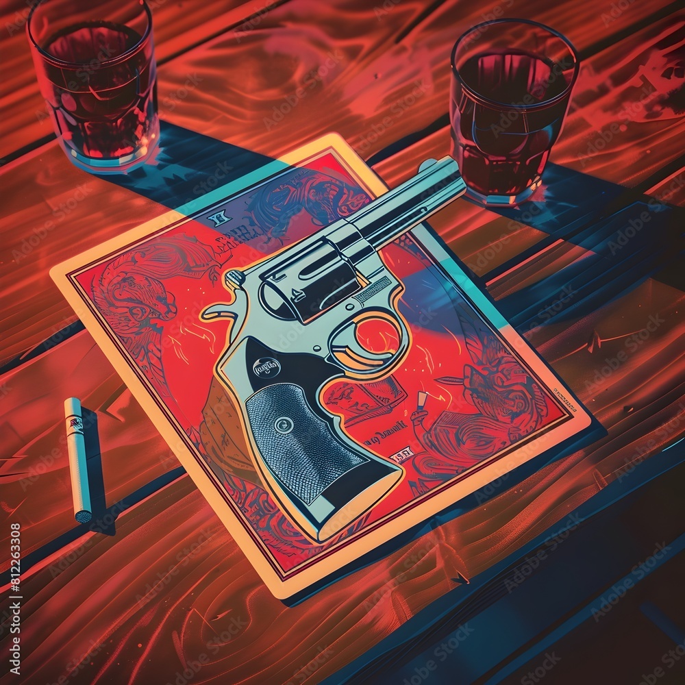 Vintage Tarot Card Inspired of a Revolver on a Bar Counter Stock ...