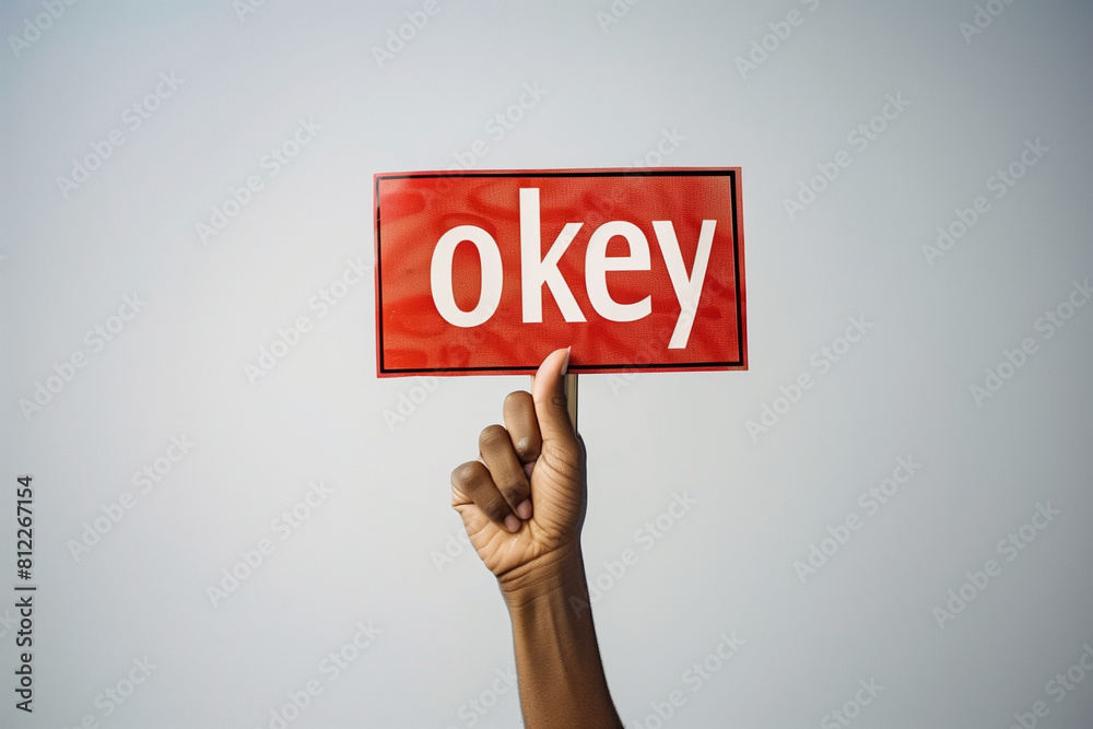The visual impact of a hand-held "okey" sign against a clean white ...