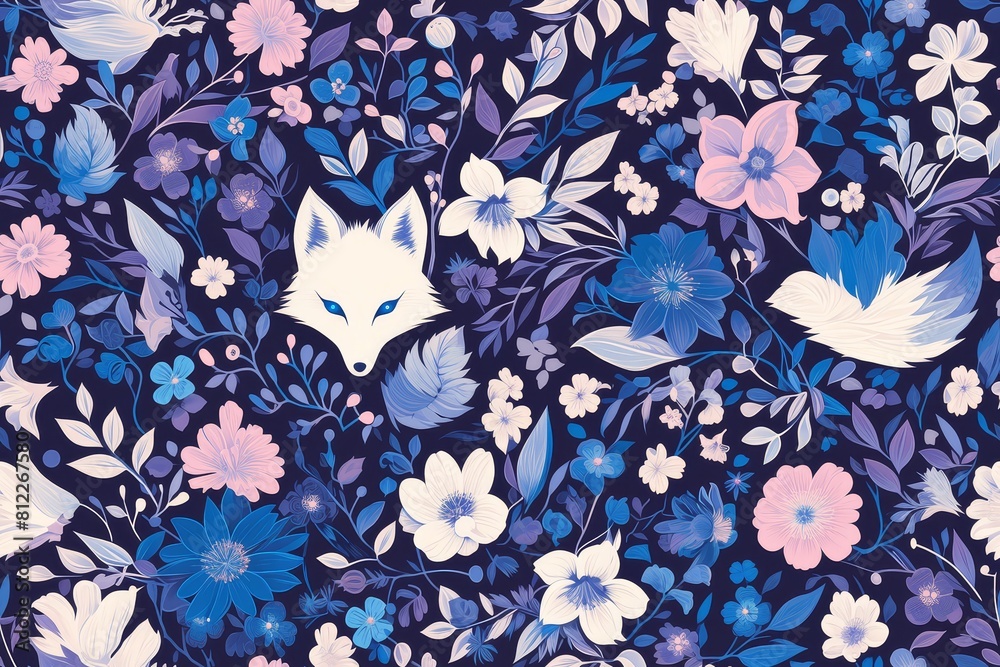 Neon purple, teal and pink celestial foxes with moons in their eyes ...