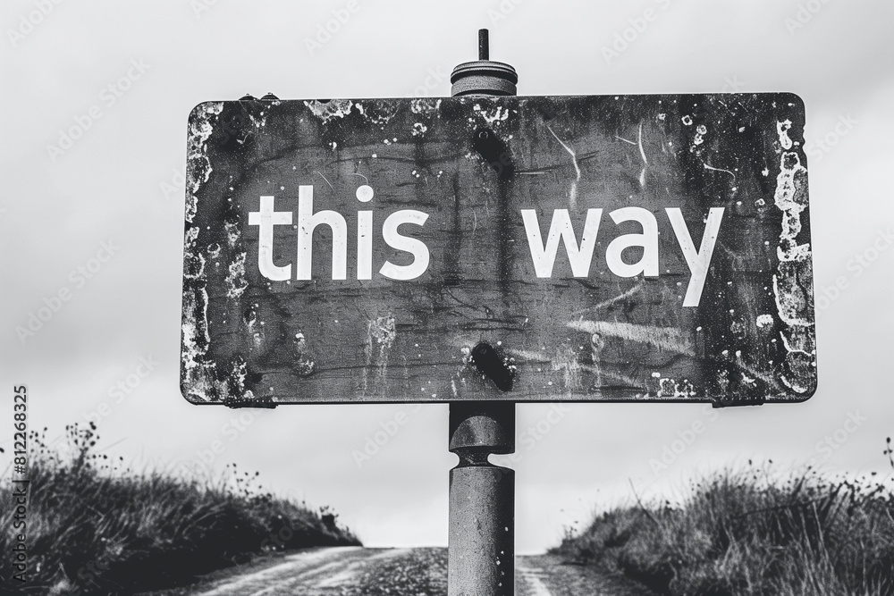 Showcase a striking image featuring the words "this way" against a ...
