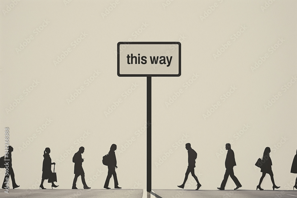 Present a compelling visual of the phrase "this way" set against a ...