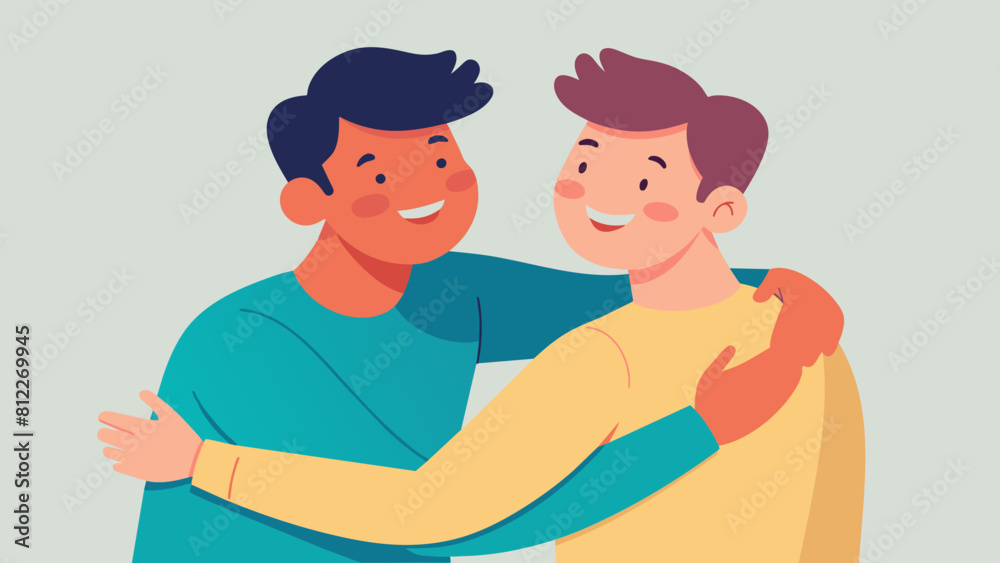 concept of male friendship two guys hug cartoon vector illustration ...