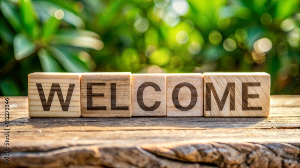 Hello and welcome symbol. Concept words Hello and welcome on wooden ...