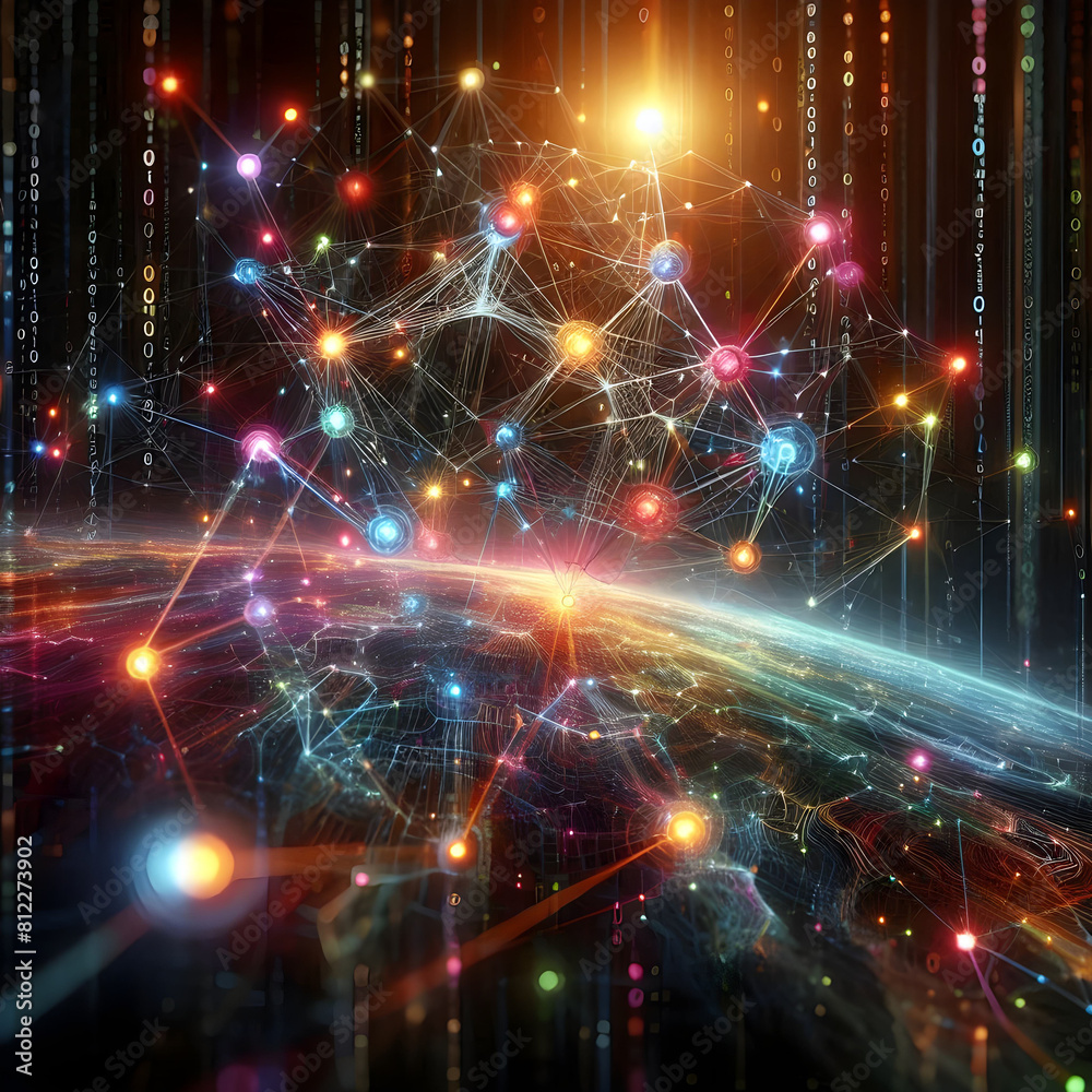 neural network, shine, technical, light, energy, blue, connect, code ...