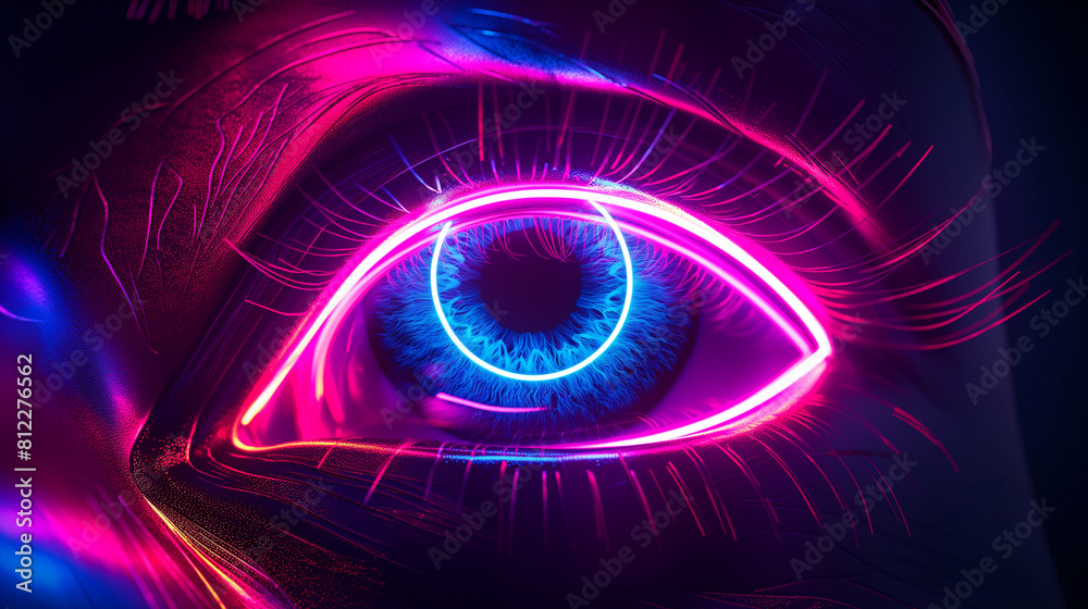 Artistic Rendering of an Eye Icon with Neon Lighting: Vibrant and Eye ...