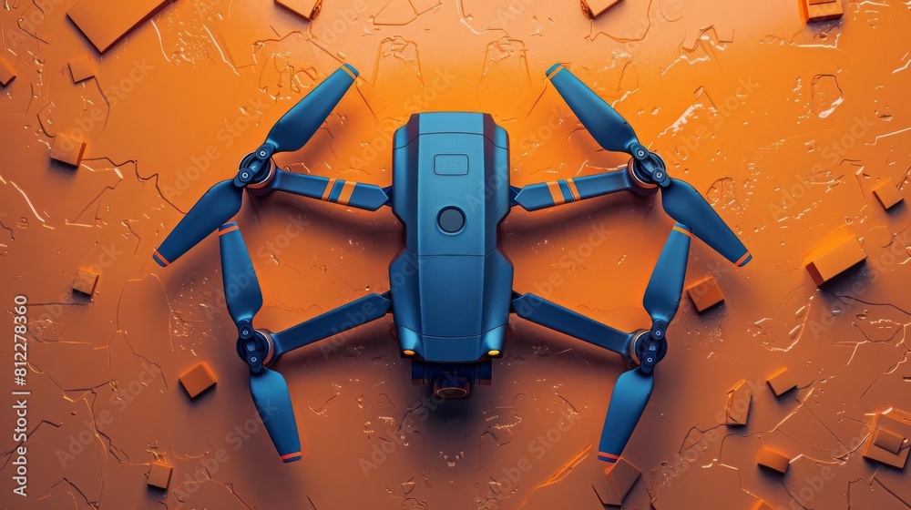 Sculpt flat design top view cuttingedge drone technology theme 3D render Splitcomplementary ...