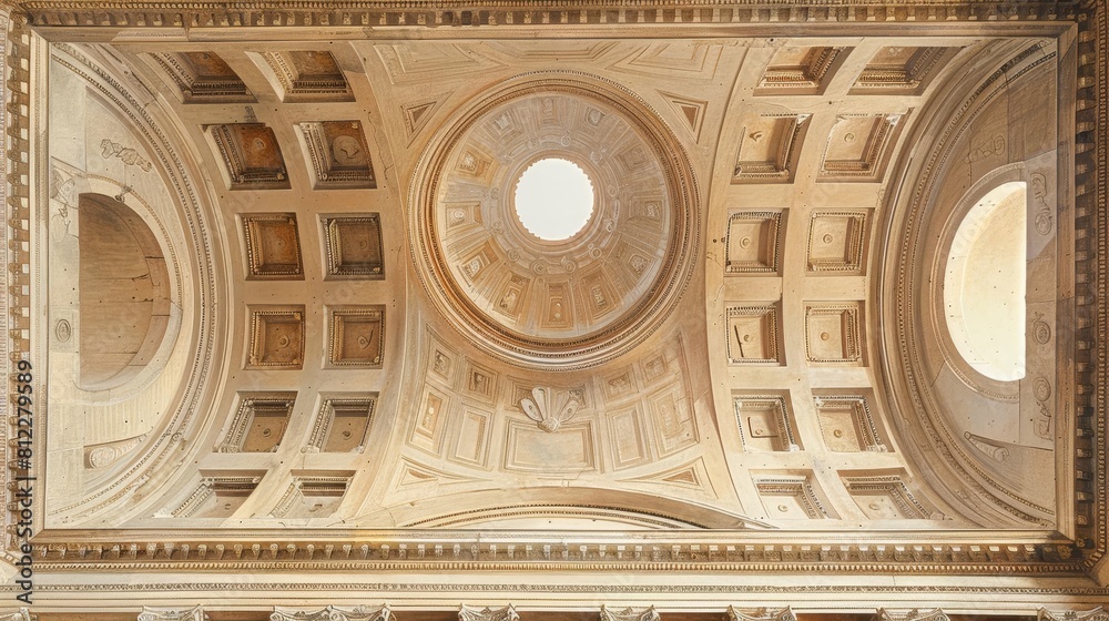 Depict a detailed architectural drawing of the Pantheon, highlighting ...
