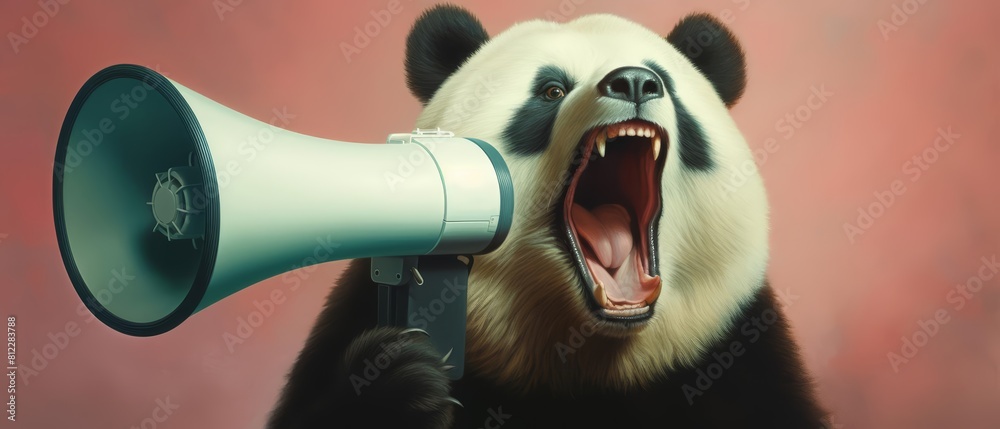 Illustration of a Giant Panda holding a white loudspeaker, creating a ...
