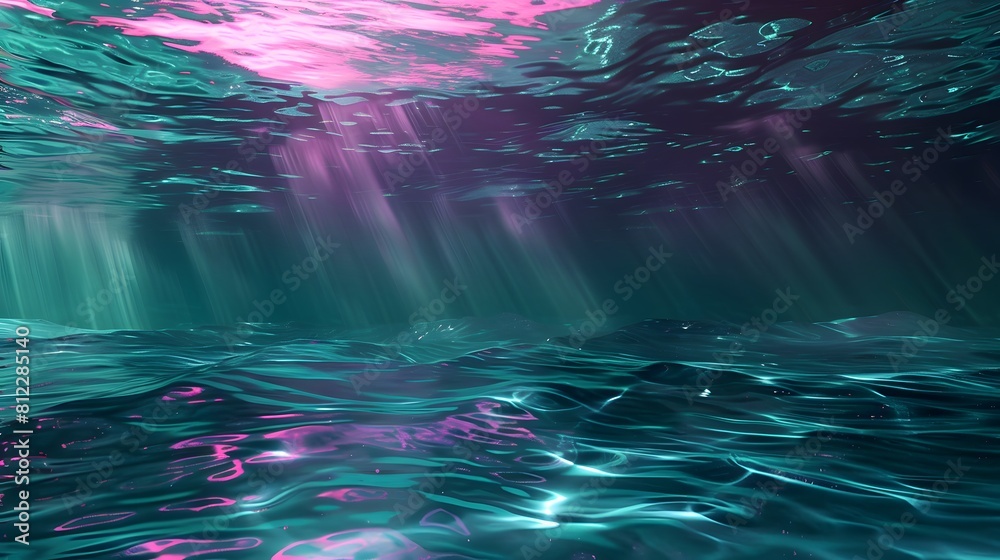 Abstract empty underwater 3d stage with dark emerald green and pink ...