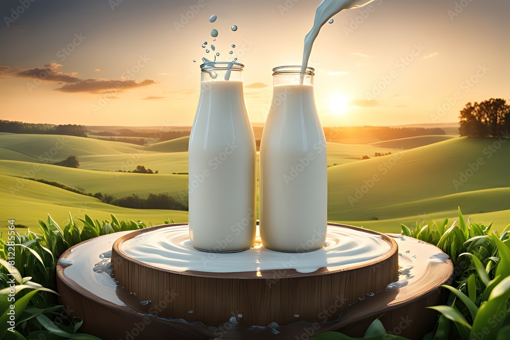 Presentation stage showcasing the benefits of goat milk or advertising ...