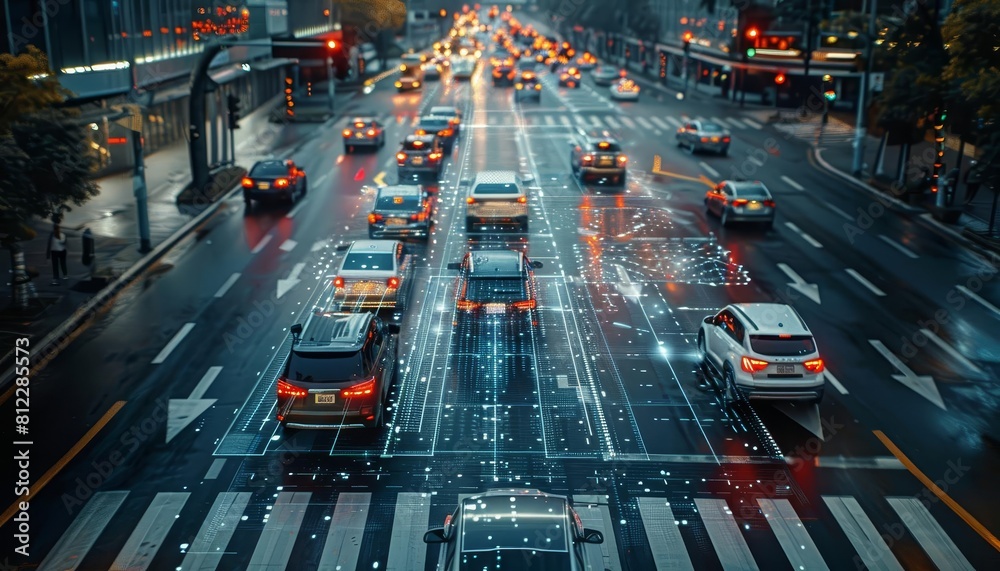 Depict an urban traffic control center using AI and IoT technologies to ...