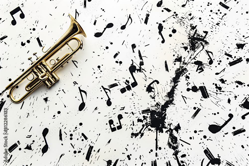Render a visual interpretation where a trumpet emerges amidst a ...
