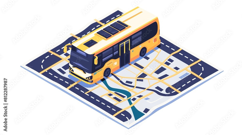 ภาพประกอบสต็อก flat icon illustration depicting a bus on a trifold map ...