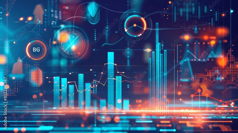 Report on big data analytics. Graph and chart infographic set against ...