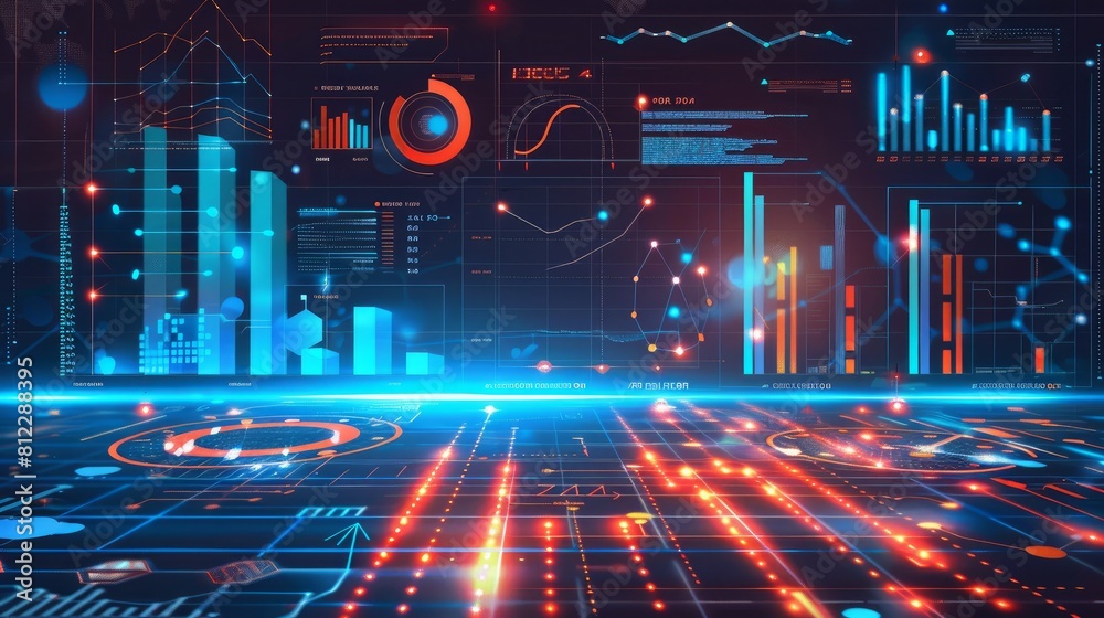 Report on big data analytics. Graph and chart infographic set against ...