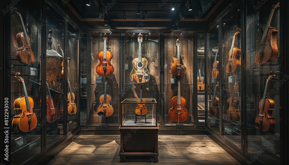 Exhibit a museum wing dedicated to vintage musical instruments, with ...