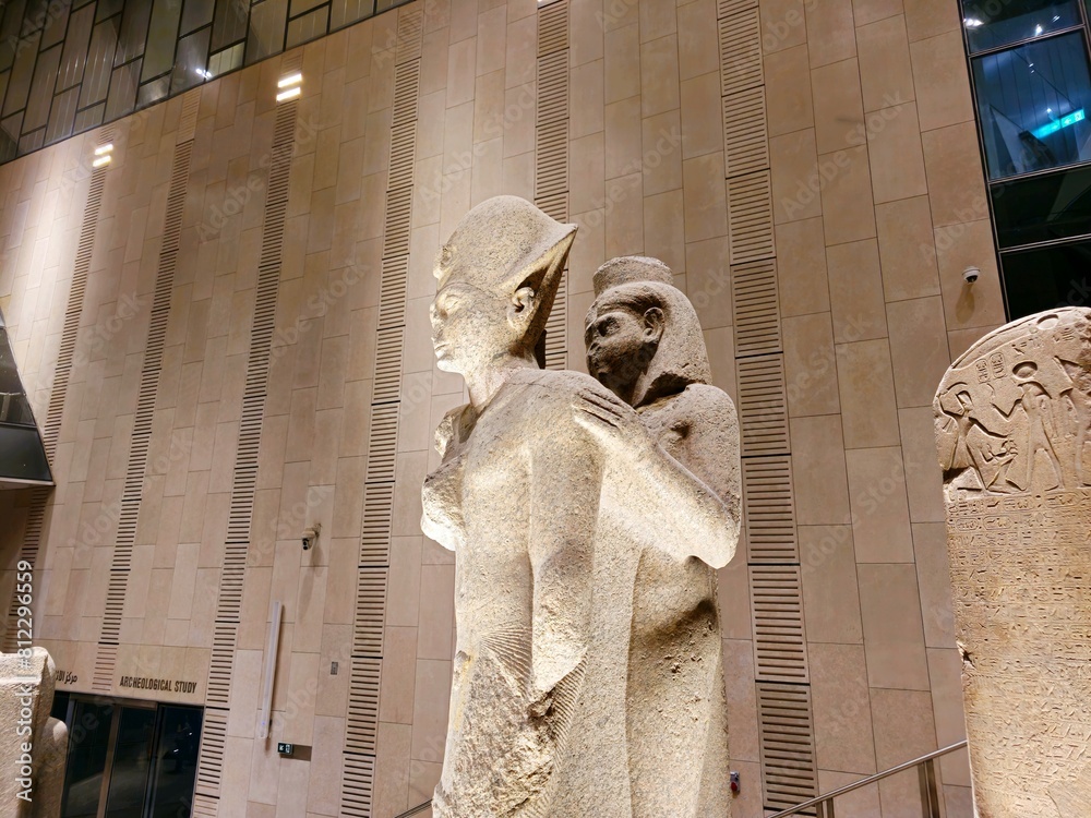 Giza, Egypt, April 13 2024: statues inside The Grand Egyptian Museum ...