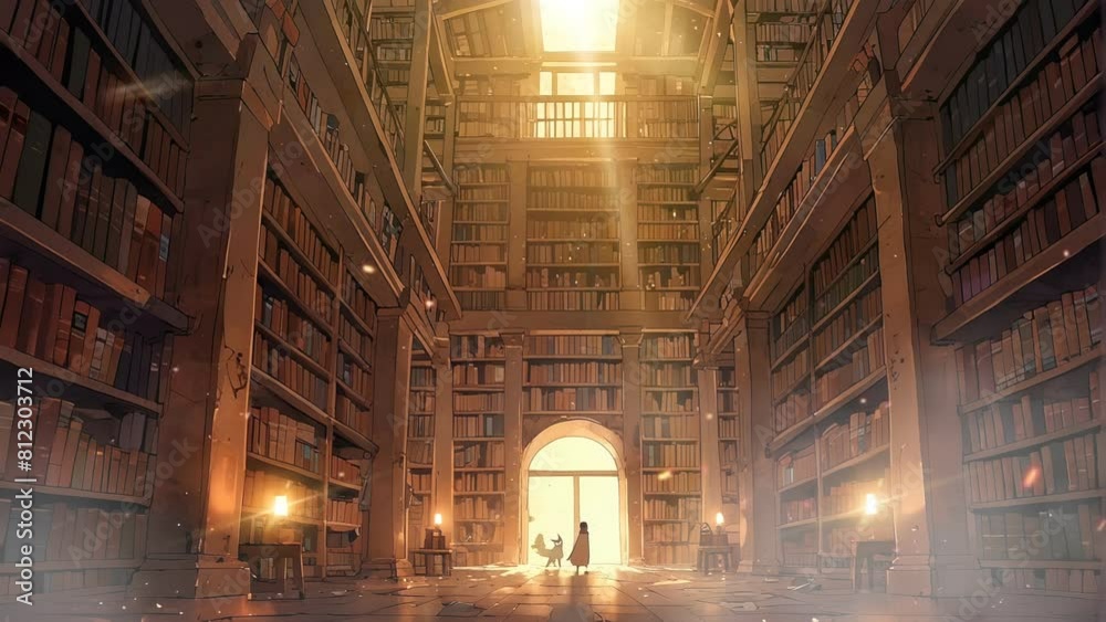 Animated Classic Library: 4K Looping Video Illustrating an Anime Style ...