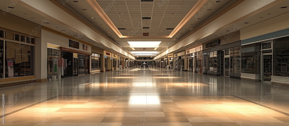 Desolate shopping center: empty aisles, silent stores, devoid of ...