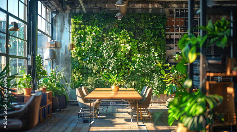 Green, sustainable and ecological office space with daily employee ...