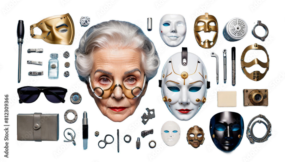 elderly cyborg mask ethics lady portrait grotesque artificial ...
