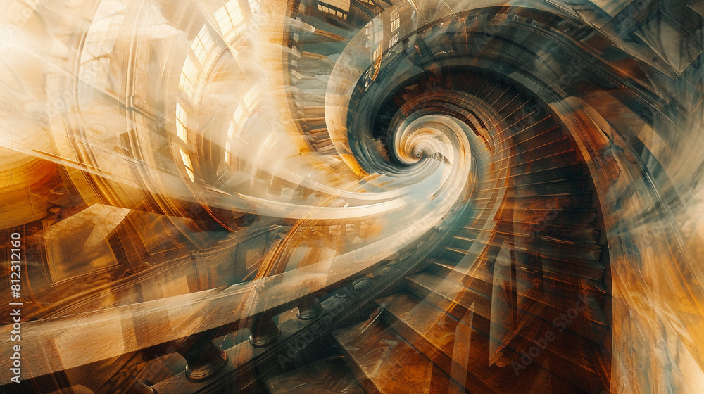 Composite image: Spiral staircase and the dynamic brush strokes of a painter. Stock Illustration ...