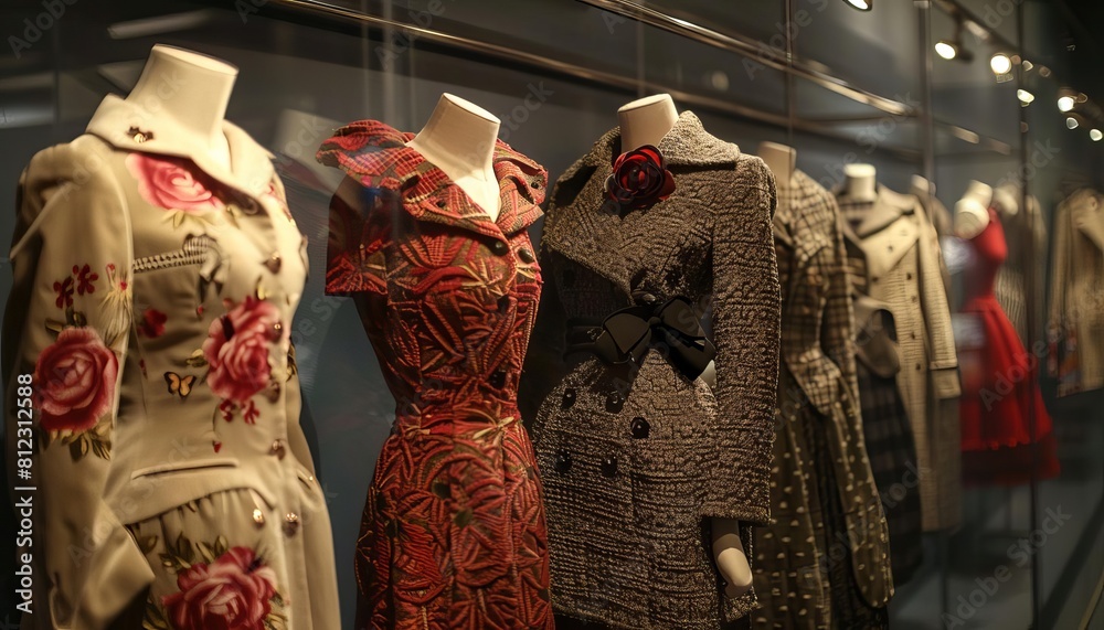 Illustrate a museum display of vintage clothing and accessories ...