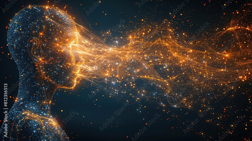 Visualization of big data flows from a digital human head. Information ...