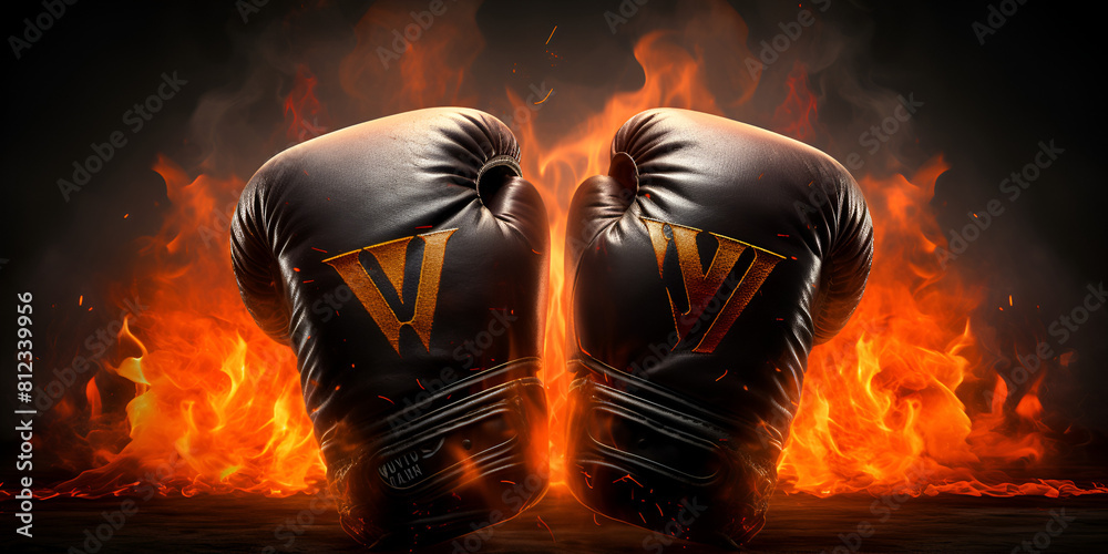Fire boxing gloves, Closeup of boxing gloves with fire and smoke effect ...