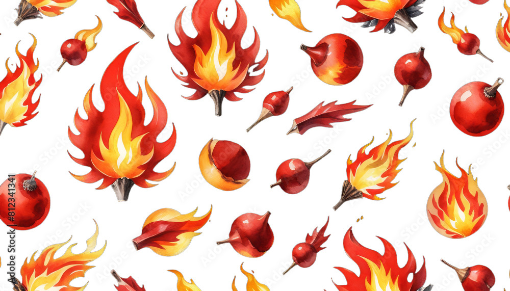 red illustration painted blazing fire flame watercolor clipart fireball ...