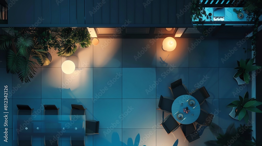 Moonlight rooftop dinner flat design top view elegant dining theme ...