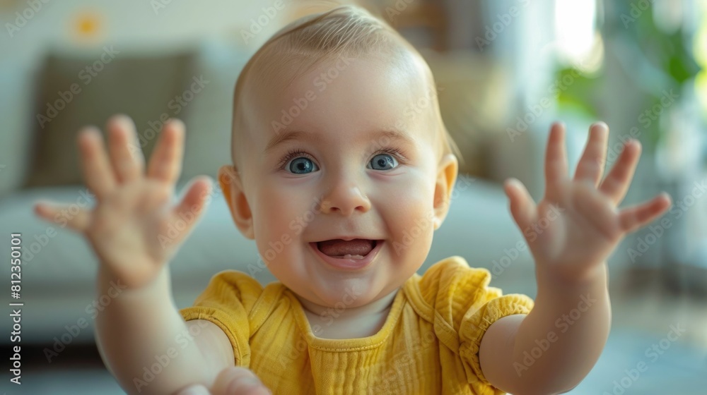 Delighted Baby Exploring Early Communication Through Joyful Hand ...
