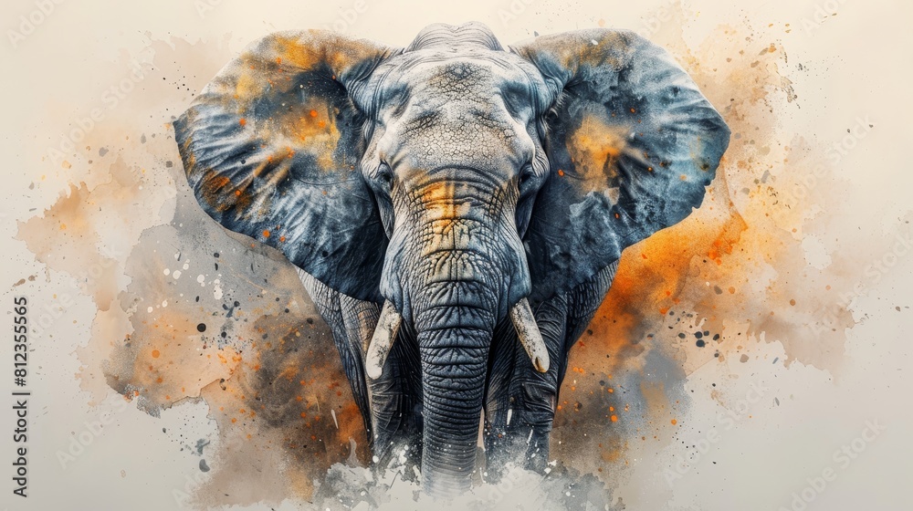 watercolor A watercolor painting of an elephant with its trunk raised ...