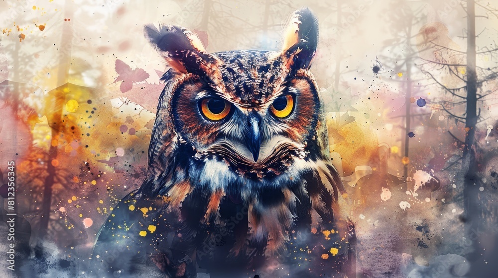 watercolor The great horned owl is a large and powerful owl that is ...