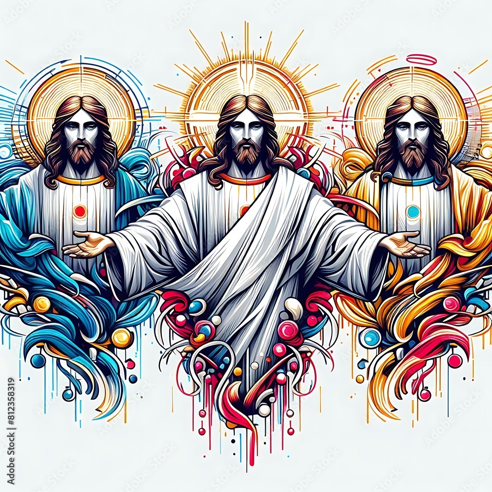 Many jesus christ religious imageswith colorful designs art realistic ...