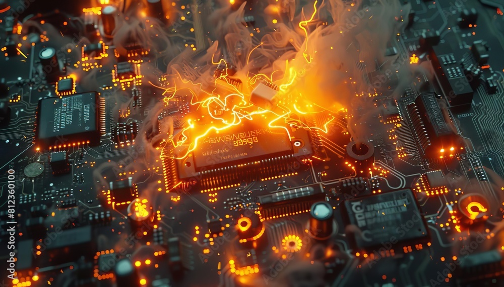Portray A Circuit Overload Scenario With Excessive Voltage Causing Components To Heat Up And